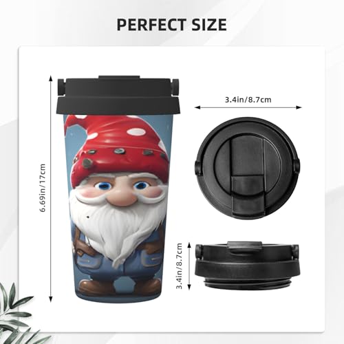 Insulated Coffee Mug Cute Gnome 17oz Double Wall Vacuum Stainless Steel Tumbler With Leak-Proof Lid And Handle, Cute Travel Thermos Mug For Cold Hot Drinks