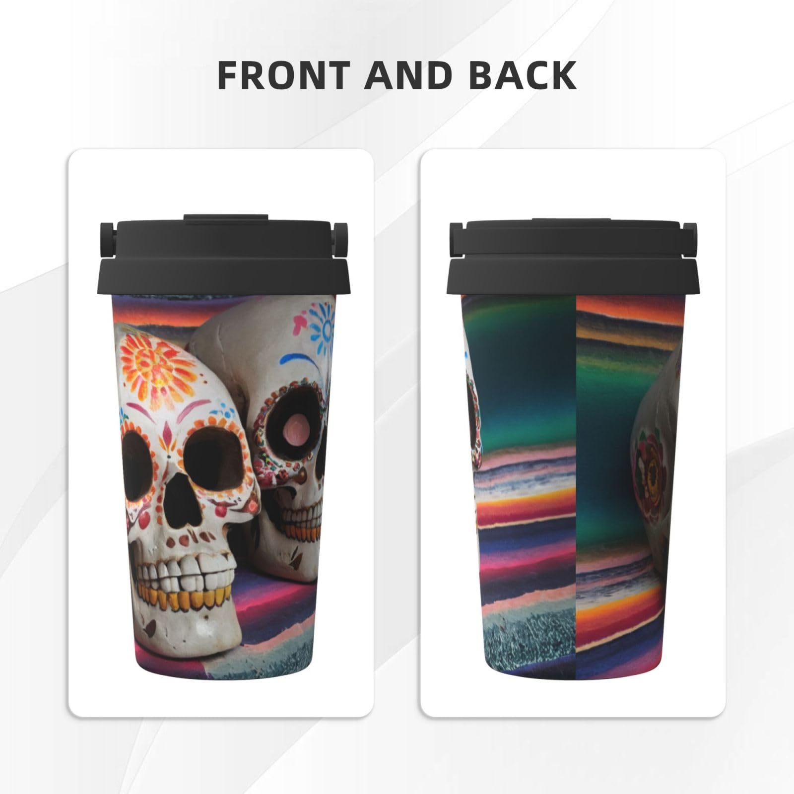 Insulated Coffee Mug Skull. 17oz Double Wall Vacuum Stainless Steel Tumbler With Leak-Proof Lid And Handle, Cute Travel Thermos Mug For Cold Hot Drinks
