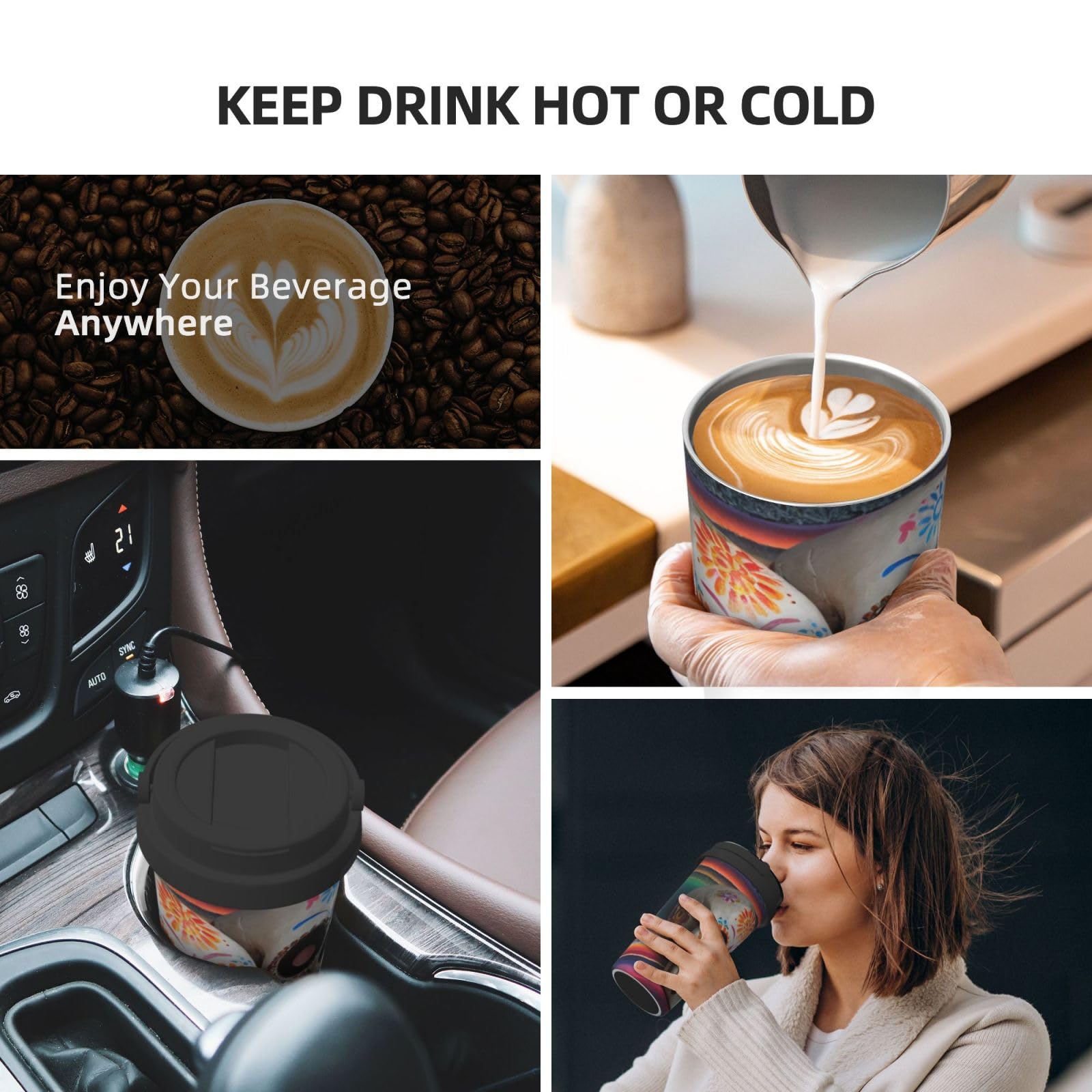 Insulated Coffee Mug Skull. 17oz Double Wall Vacuum Stainless Steel Tumbler With Leak-Proof Lid And Handle, Cute Travel Thermos Mug For Cold Hot Drinks