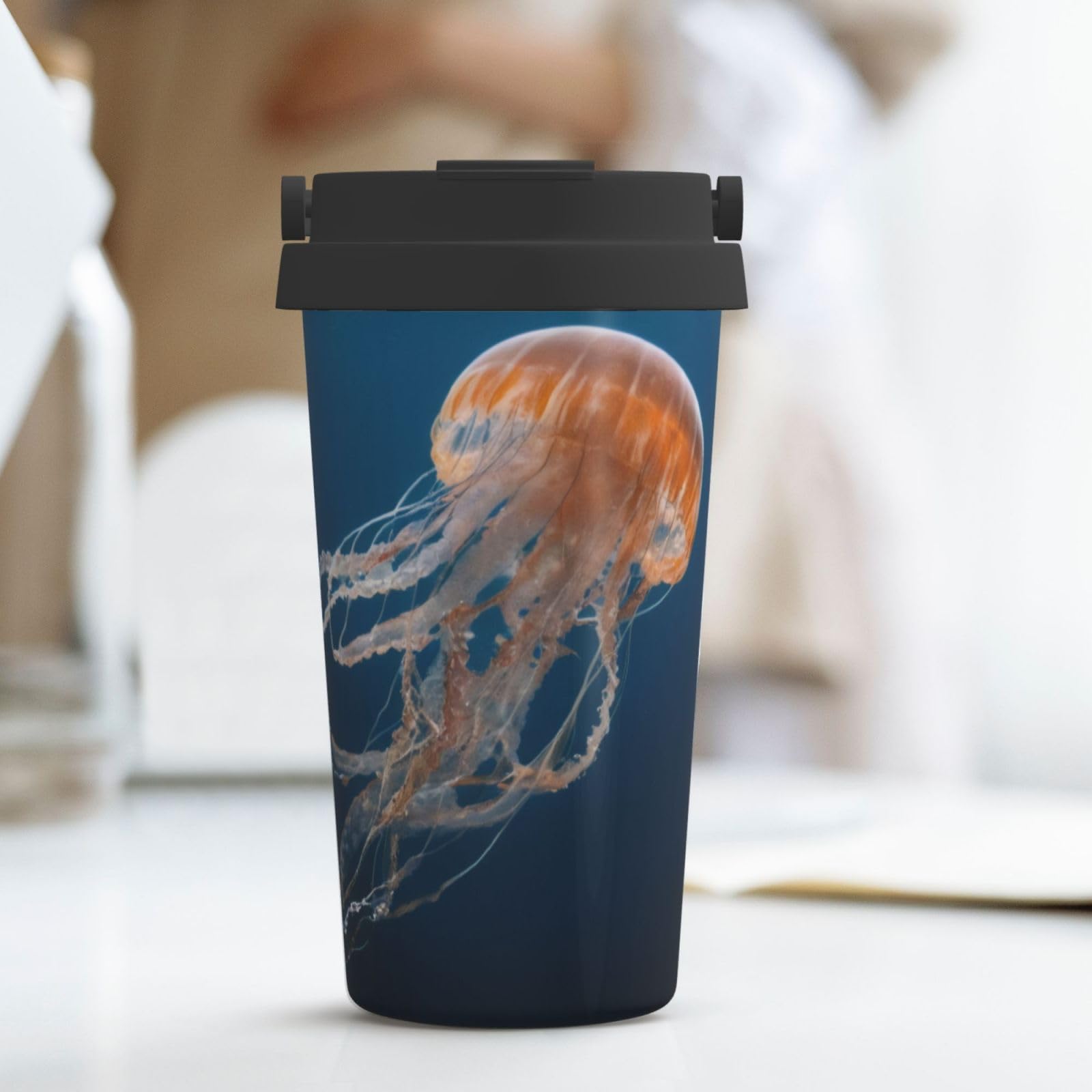 Insulated Coffee Mug Cute Jellyfish 17oz Double Wall Vacuum Stainless Steel Tumbler With Leak-Proof Lid And Handle, Cute Travel Thermos Mug For Cold Hot Drinks