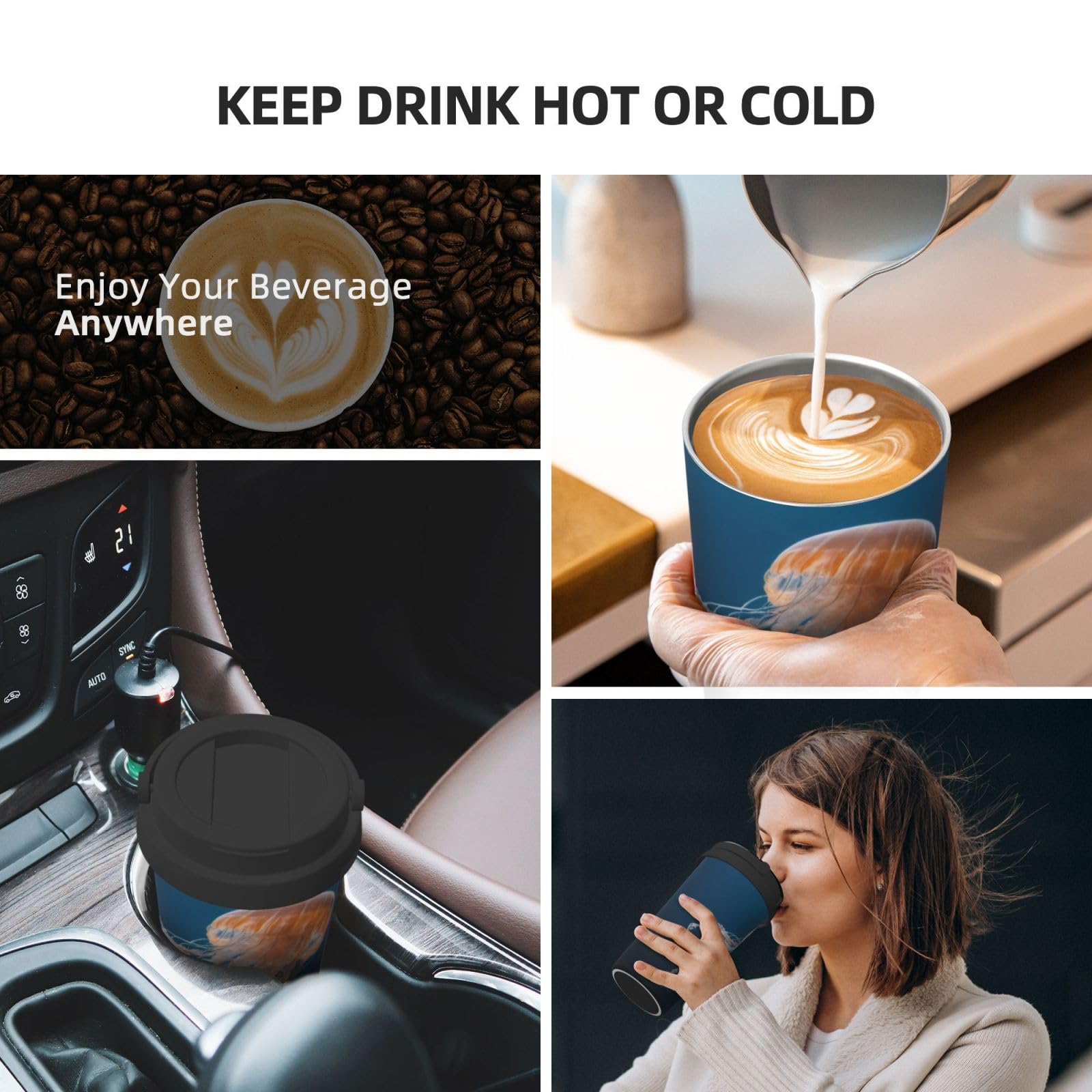 Insulated Coffee Mug Cute Jellyfish 17oz Double Wall Vacuum Stainless Steel Tumbler With Leak-Proof Lid And Handle, Cute Travel Thermos Mug For Cold Hot Drinks
