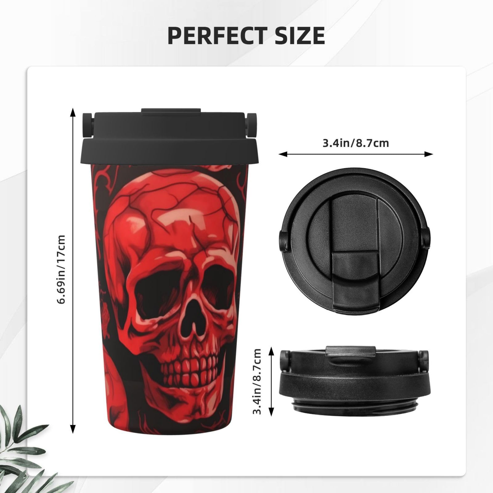 Insulated Coffee Mug Red Skulls 17oz Double Wall Vacuum Stainless Steel Tumbler With Leak-Proof Lid And Handle, Cute Travel Thermos Mug For Cold Hot Drinks