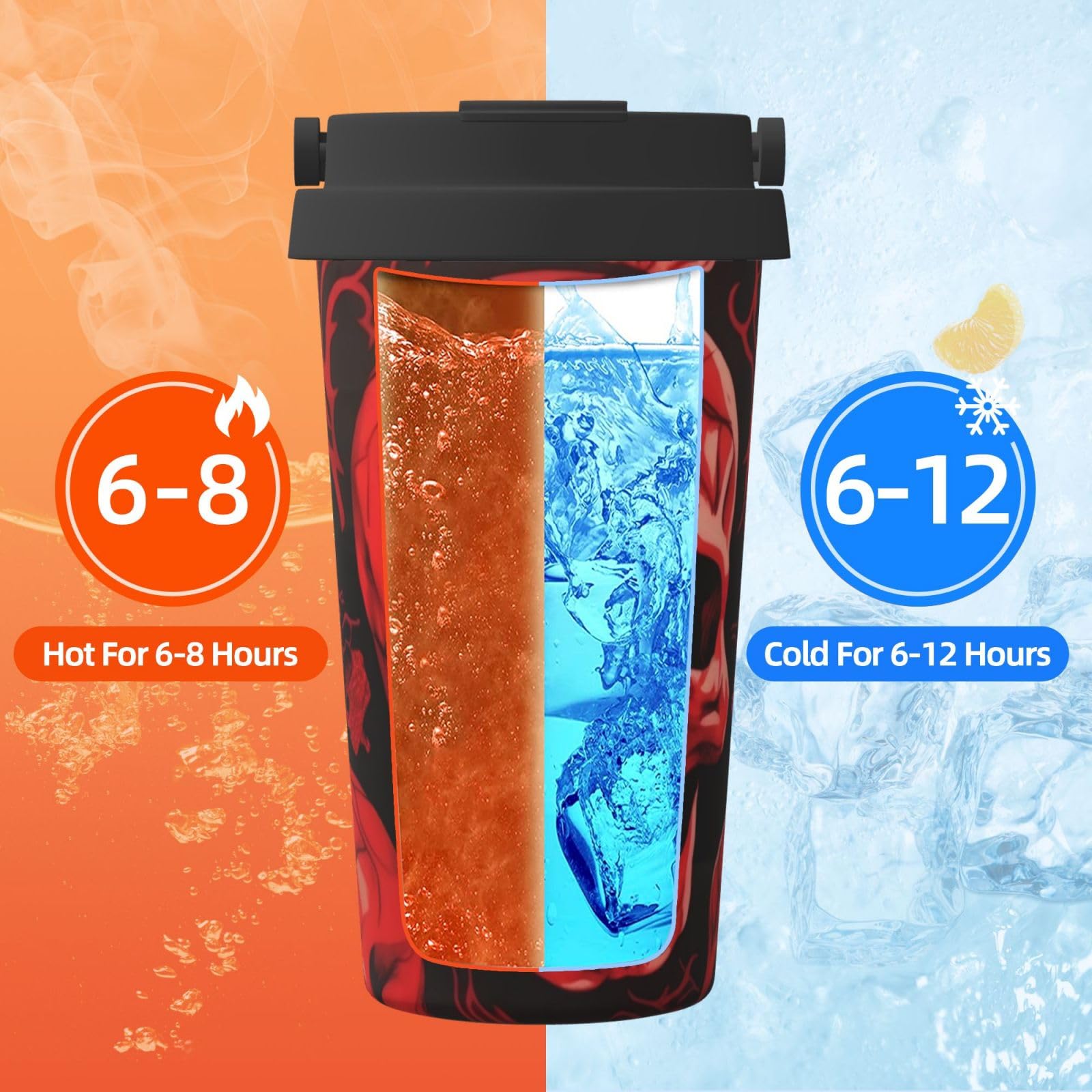 Insulated Coffee Mug Red Skulls 17oz Double Wall Vacuum Stainless Steel Tumbler With Leak-Proof Lid And Handle, Cute Travel Thermos Mug For Cold Hot Drinks