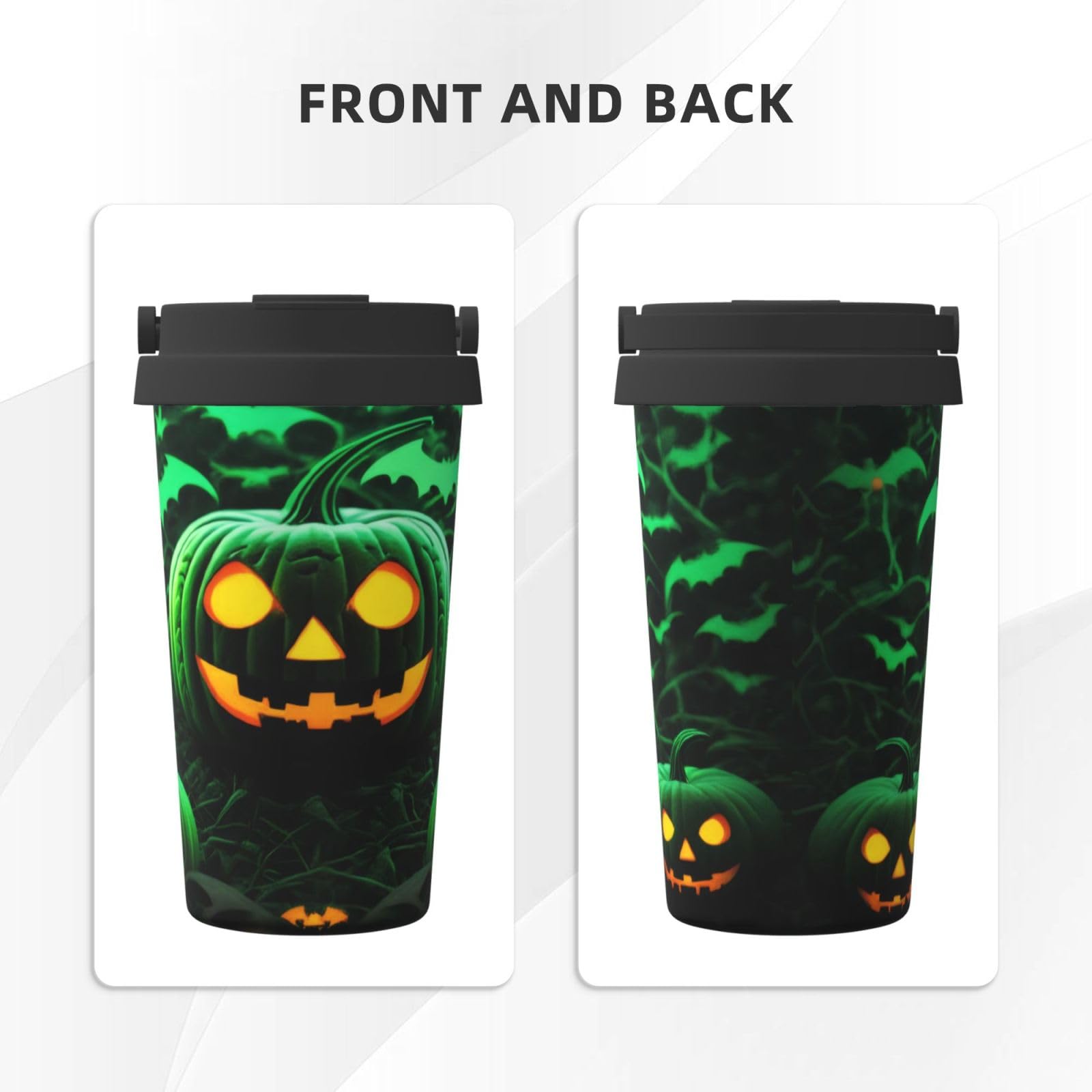 Insulated Coffee Mug Green Ghost Horror Halloween 17oz Double Wall Vacuum Stainless Steel Tumbler With Leak-Proof Lid And Handle, Cute Travel Thermos Mug For Cold Hot Drinks