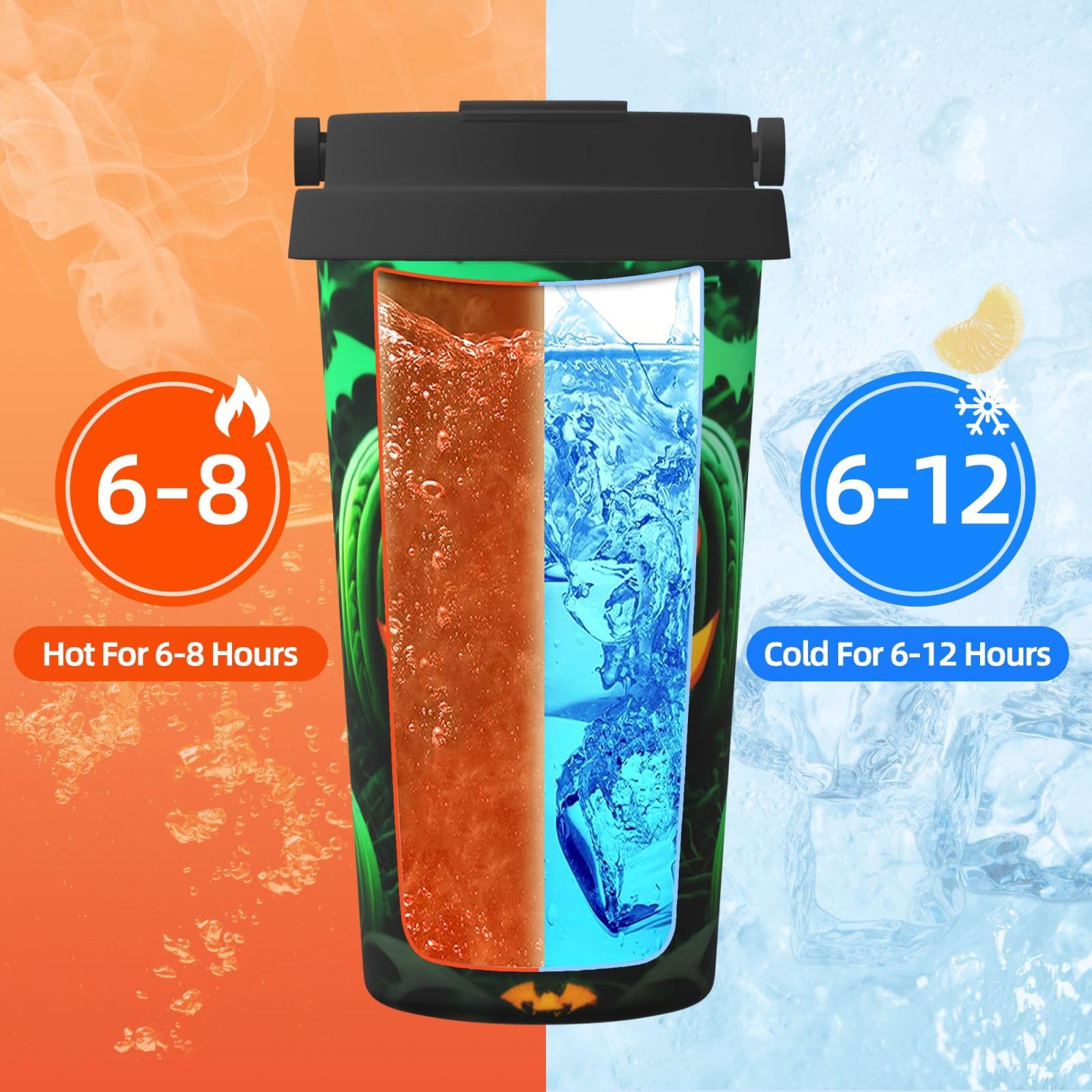 Insulated Coffee Mug Green Ghost Horror Halloween 17oz Double Wall Vacuum Stainless Steel Tumbler With Leak-Proof Lid And Handle, Cute Travel Thermos Mug For Cold Hot Drinks