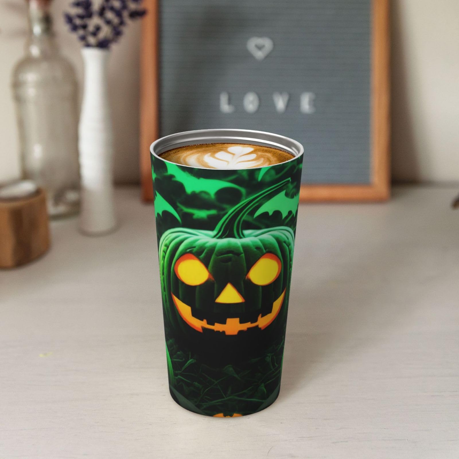Insulated Coffee Mug Green Ghost Horror Halloween 17oz Double Wall Vacuum Stainless Steel Tumbler With Leak-Proof Lid And Handle, Cute Travel Thermos Mug For Cold Hot Drinks
