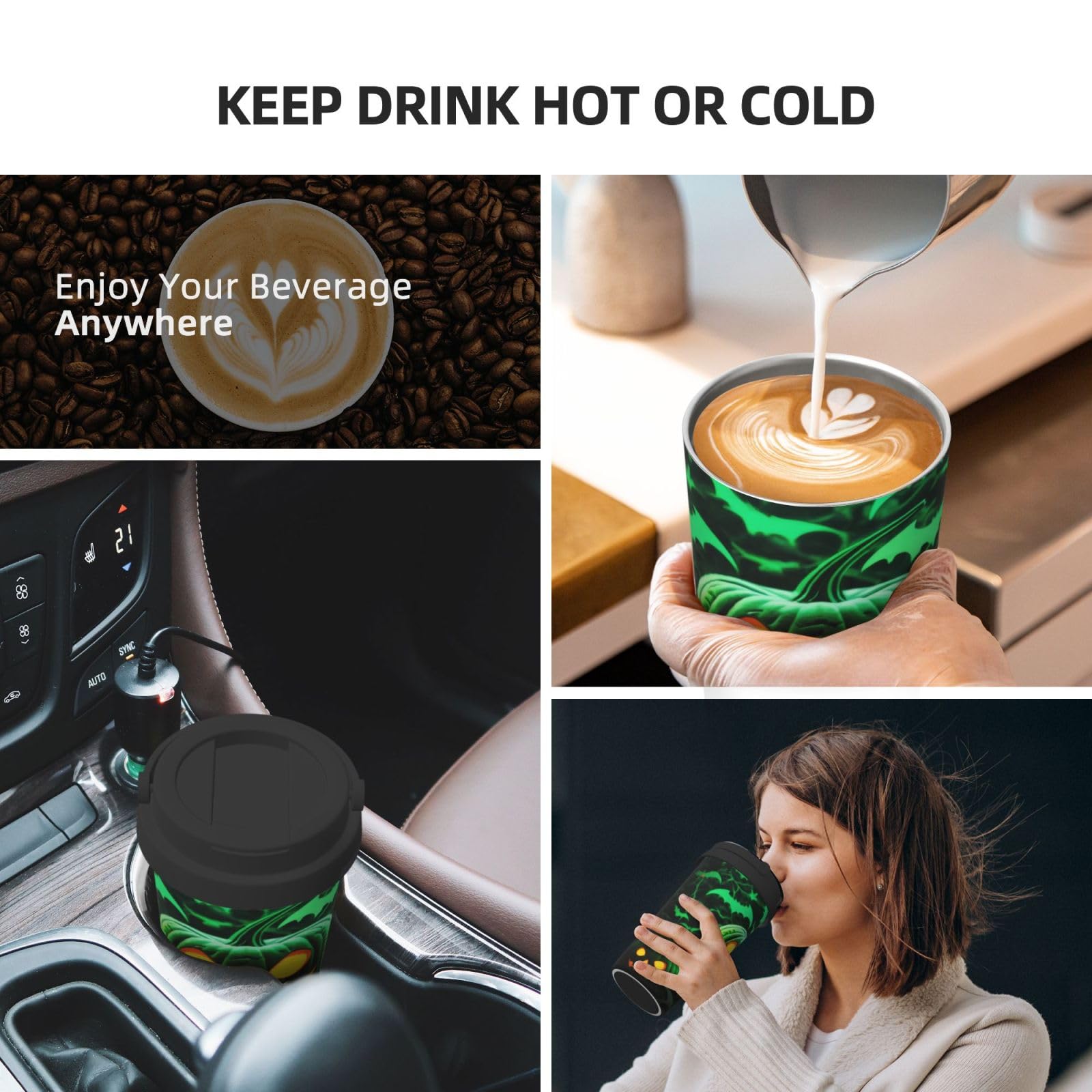 Insulated Coffee Mug Green Ghost Horror Halloween 17oz Double Wall Vacuum Stainless Steel Tumbler With Leak-Proof Lid And Handle, Cute Travel Thermos Mug For Cold Hot Drinks