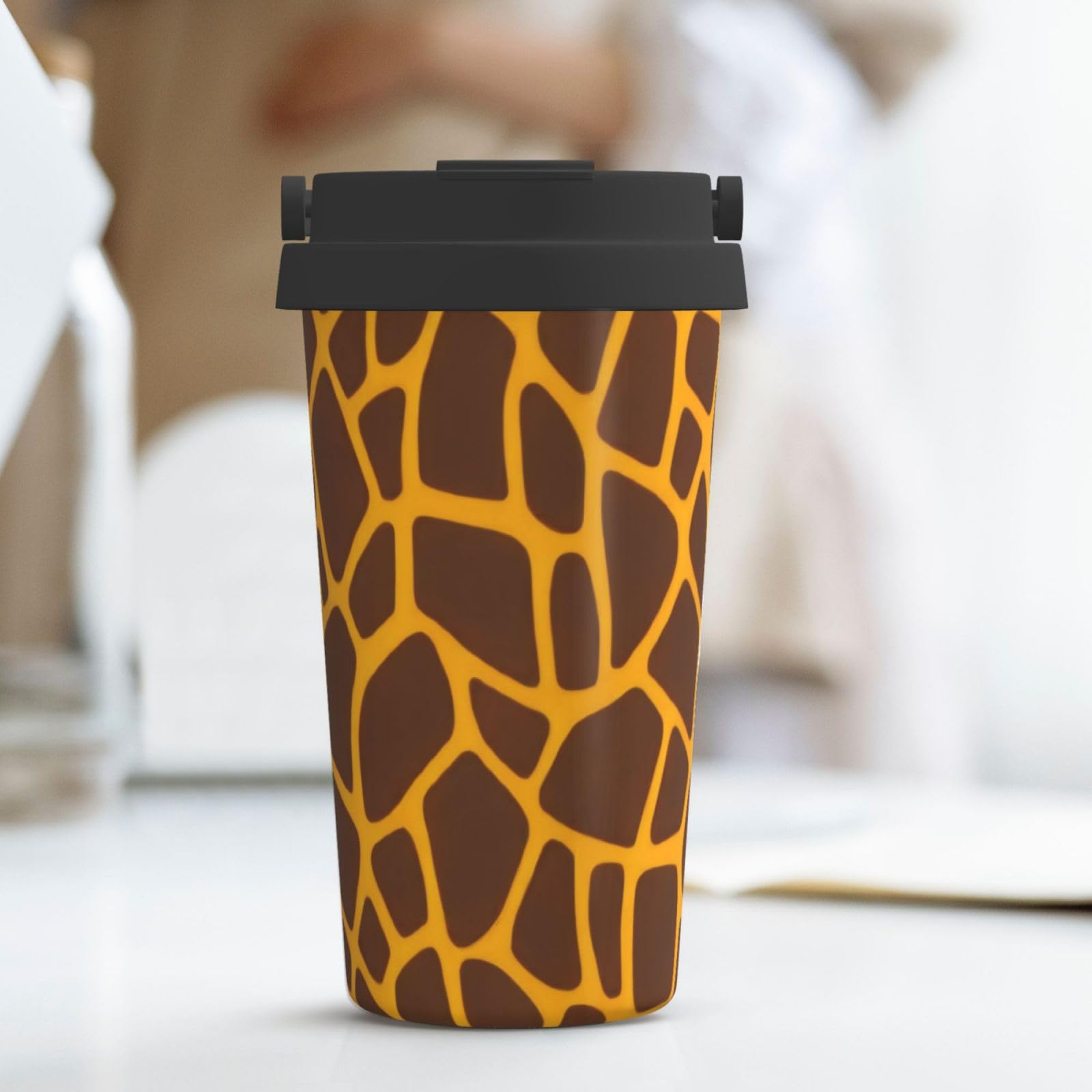 Insulated Coffee Mug Giraffe Print 17oz Double Wall Vacuum Stainless Steel Tumbler With Leak-Proof Lid And Handle, Cute Travel Thermos Mug For Cold Hot Drinks