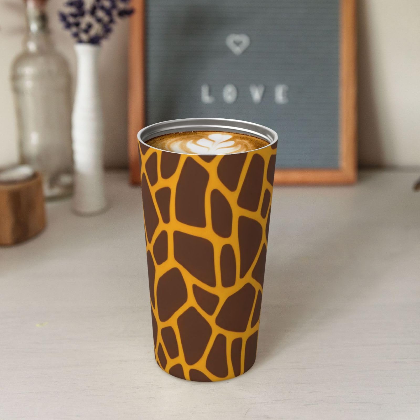 Insulated Coffee Mug Giraffe Print 17oz Double Wall Vacuum Stainless Steel Tumbler With Leak-Proof Lid And Handle, Cute Travel Thermos Mug For Cold Hot Drinks