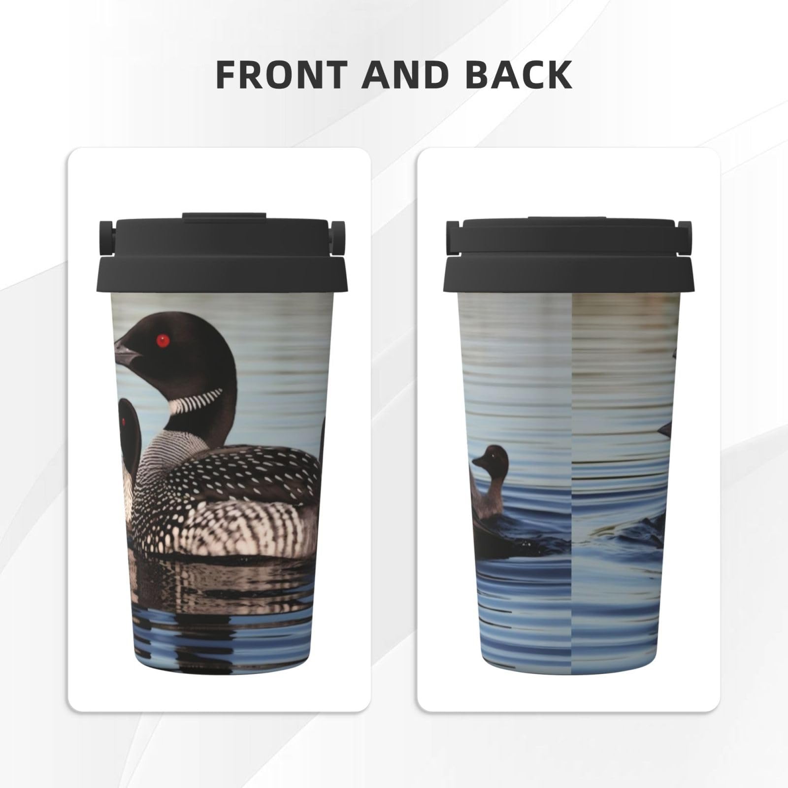 Insulated Coffee Mug Loon Birds 17oz Double Wall Vacuum Stainless Steel Tumbler With Leak-Proof Lid And Handle, Cute Travel Thermos Mug For Cold Hot Drinks