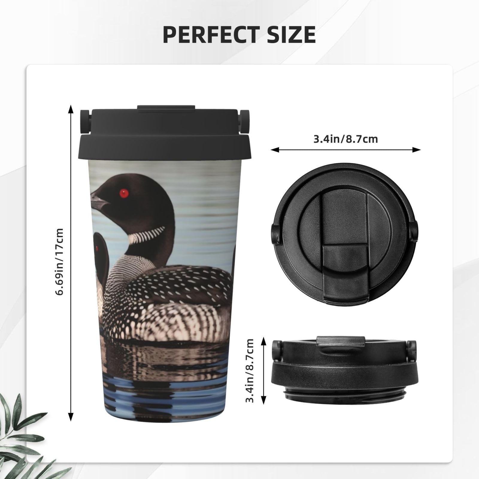 Insulated Coffee Mug Loon Birds 17oz Double Wall Vacuum Stainless Steel Tumbler With Leak-Proof Lid And Handle, Cute Travel Thermos Mug For Cold Hot Drinks