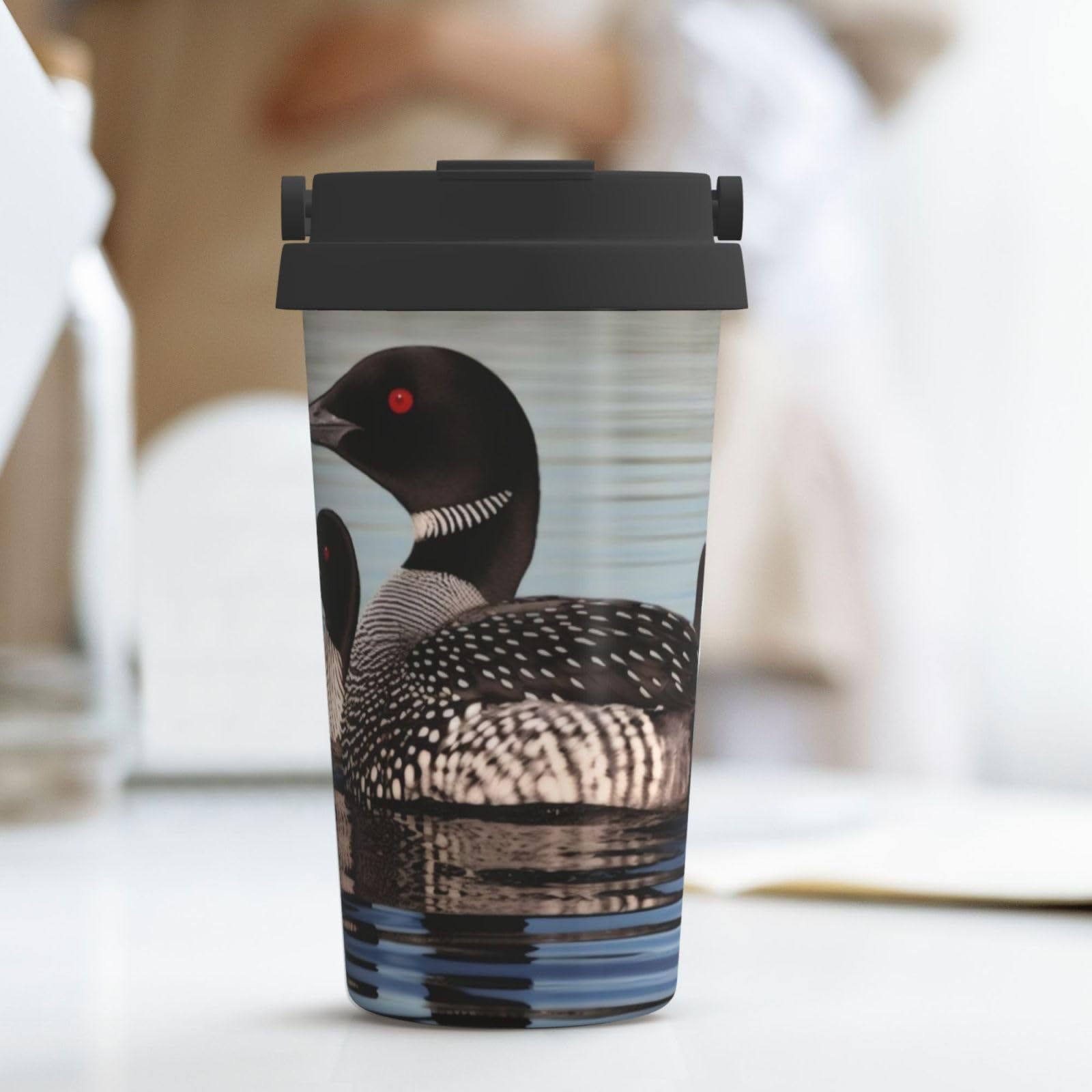 Insulated Coffee Mug Loon Birds 17oz Double Wall Vacuum Stainless Steel Tumbler With Leak-Proof Lid And Handle, Cute Travel Thermos Mug For Cold Hot Drinks