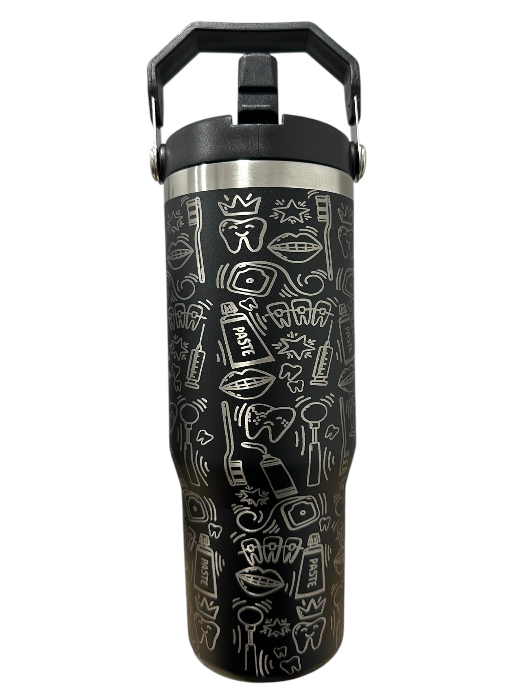 Silva lining designing Dental hyginiest tumbler 40oz tumbler Tooth tumbler Dental water bottle Gift for dentist Gift for dental hyginiest Office gift (30oz Black(59)-Dental(K))