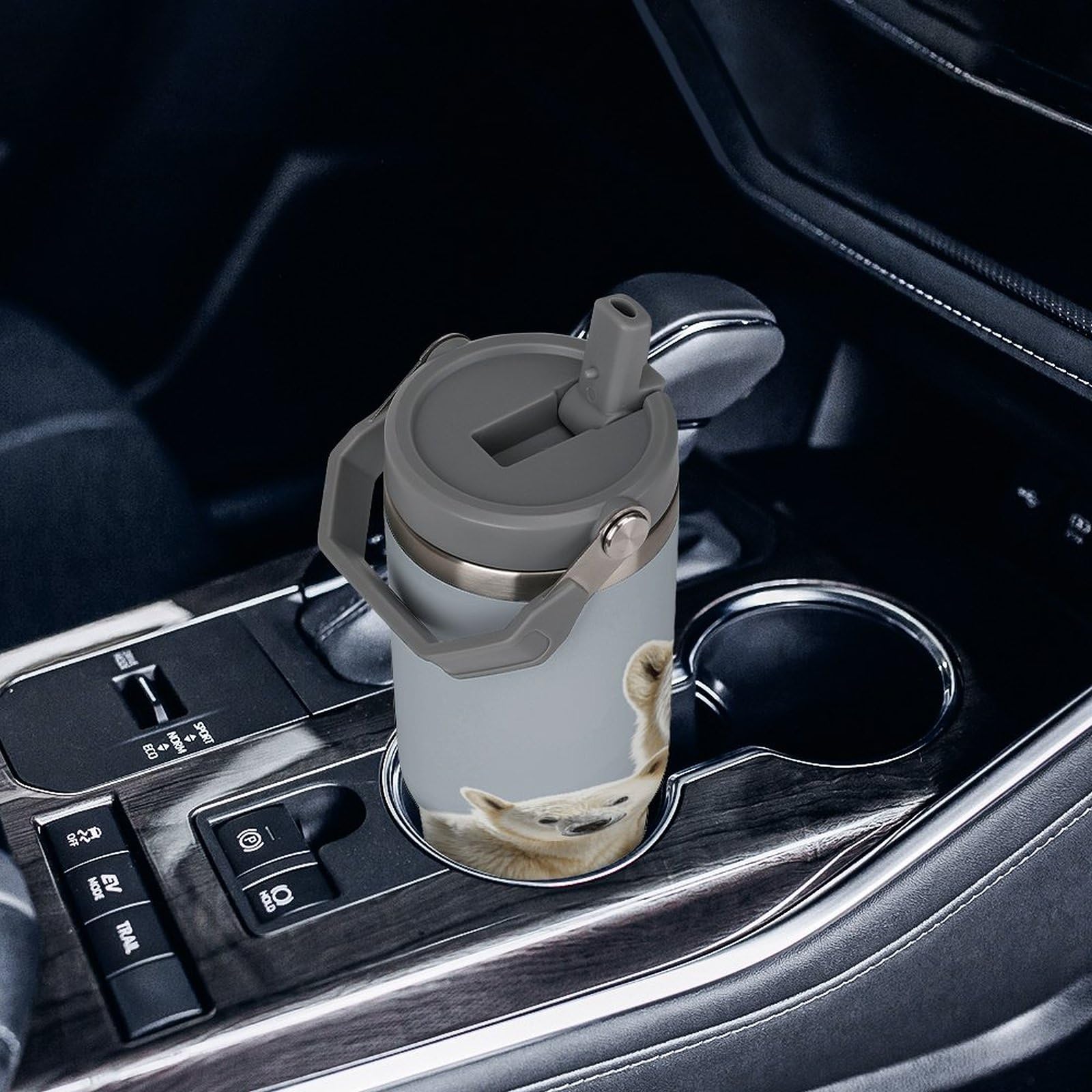 30oz Stainless Steel Insulated Tumbler with Flip Lid & Straw, Leakproof Travel Mug for Car, Polar Bear And Cub Double Wall Vacuum Thermal Coffee Cup with Handle, Spill-Proof Design for Hot/Cold Drinks