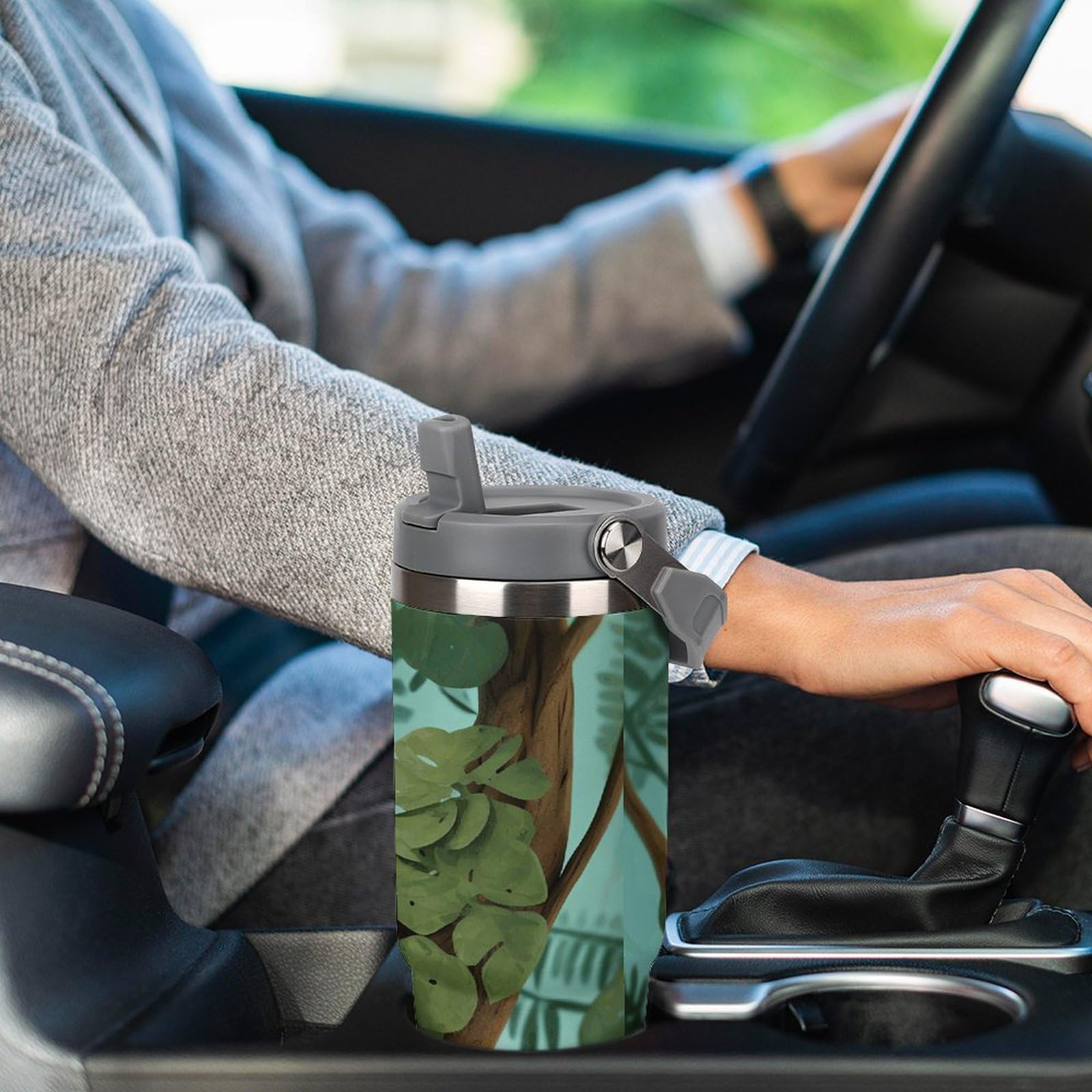 30oz Stainless Steel Insulated Tumbler with Flip Lid & Straw, Leakproof Travel Mug for Car, Hug Tree Sloth Double Wall Vacuum Thermal Coffee Cup with Handle, Spill-Proof Design for Hot/Cold Drinks