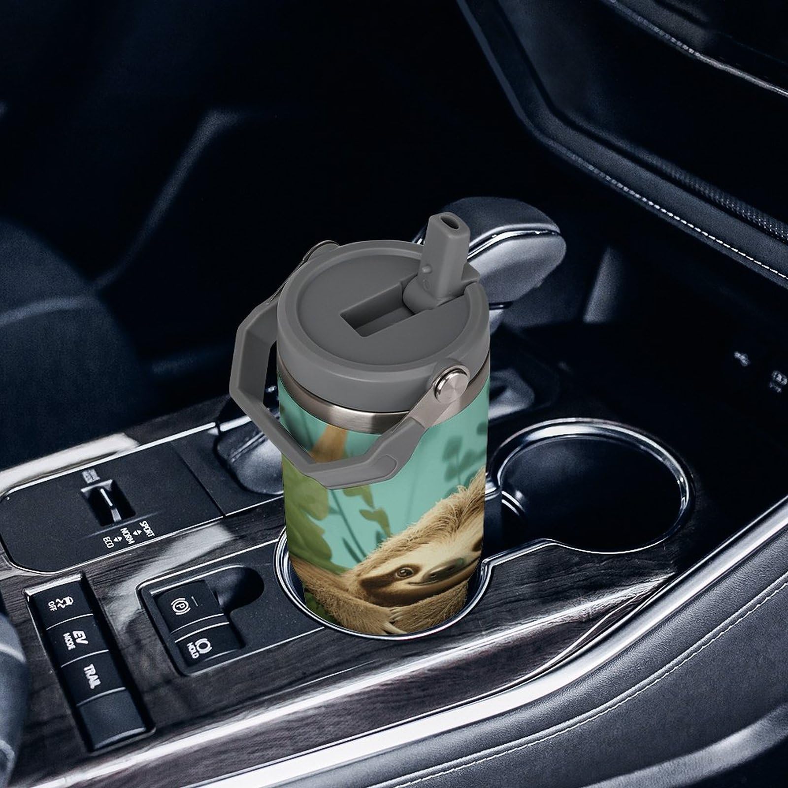 30oz Stainless Steel Insulated Tumbler with Flip Lid & Straw, Leakproof Travel Mug for Car, Hug Tree Sloth Double Wall Vacuum Thermal Coffee Cup with Handle, Spill-Proof Design for Hot/Cold Drinks