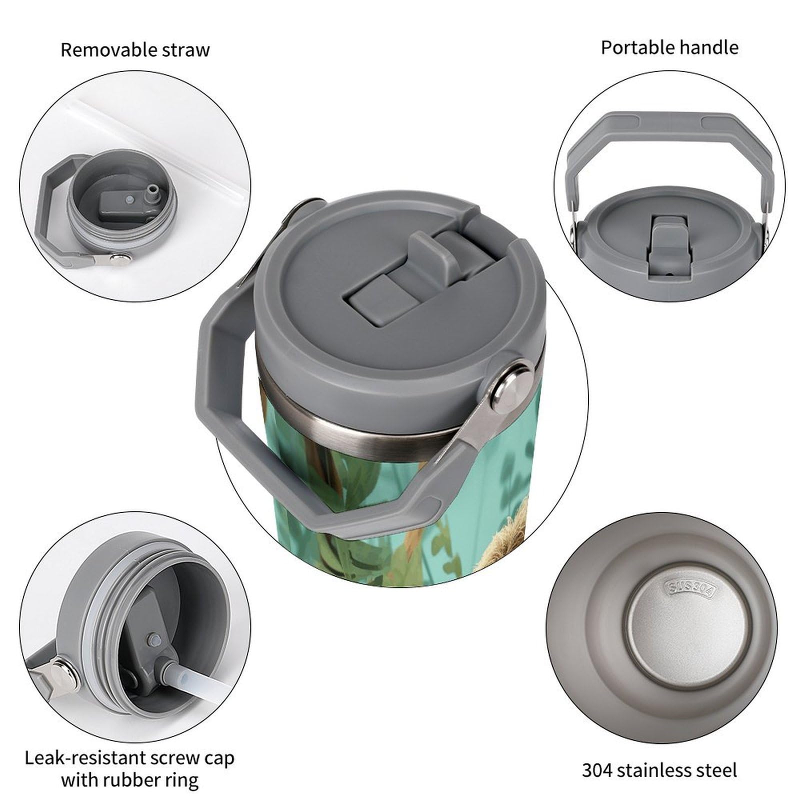 30oz Stainless Steel Insulated Tumbler with Flip Lid & Straw, Leakproof Travel Mug for Car, Hug Tree Sloth Double Wall Vacuum Thermal Coffee Cup with Handle, Spill-Proof Design for Hot/Cold Drinks