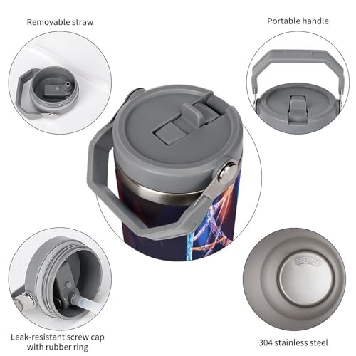 30oz Stainless Steel Insulated Tumbler with Flip Lid & Straw, Leakproof Travel Mug for Car, DNA Genetic Helix Double Wall Vacuum Thermal Coffee Cup with Handle, Spill-Proof Design for Hot/Cold Drinks