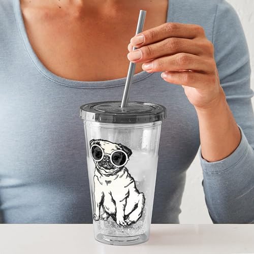 CafePress The Pug 16 oz Insulated Straw Tumbler with Lid
