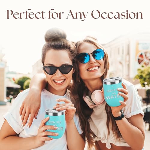 shop4ever I Identify as Water Engraved Insulated Stainless Steel Wine Tumbler with Lid 12 oz. Funny Gift for Her Him (Teal)