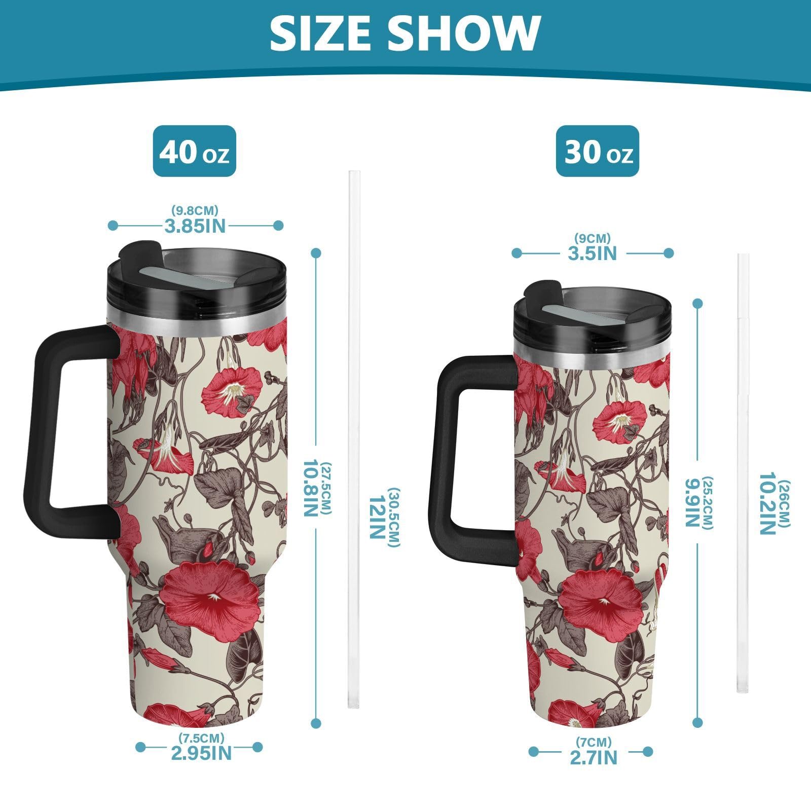 Yasala Car Tumbler with Handle Trumpet Flower Red Travel Mug Coffee Cup Insulated Beverage Container Mega Cup for Hot Cold Drinking Thermos Water Bottle Cupholder Friendly 40 oz