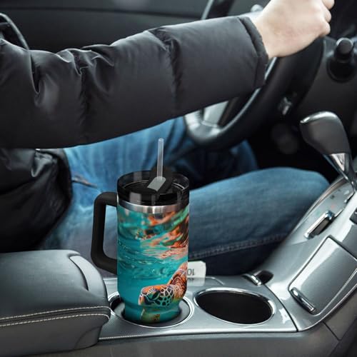 FRCSDIY Underwater Turtle Insulated Tumbler with Handle and Straw Lid,30oz Leakproof Stainless Steel Cup BPA-Free Water Bottle