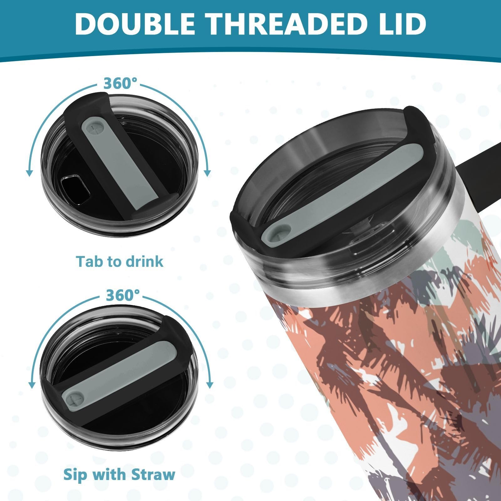 Yasala Car Tumbler with Handle Palm Tree Watercolor Travel Mug Coffee Cup Insulated Beverage Container Mega Cup for Hot Cold Drinking Thermos Water Bottle Cupholder Friendly 40 oz