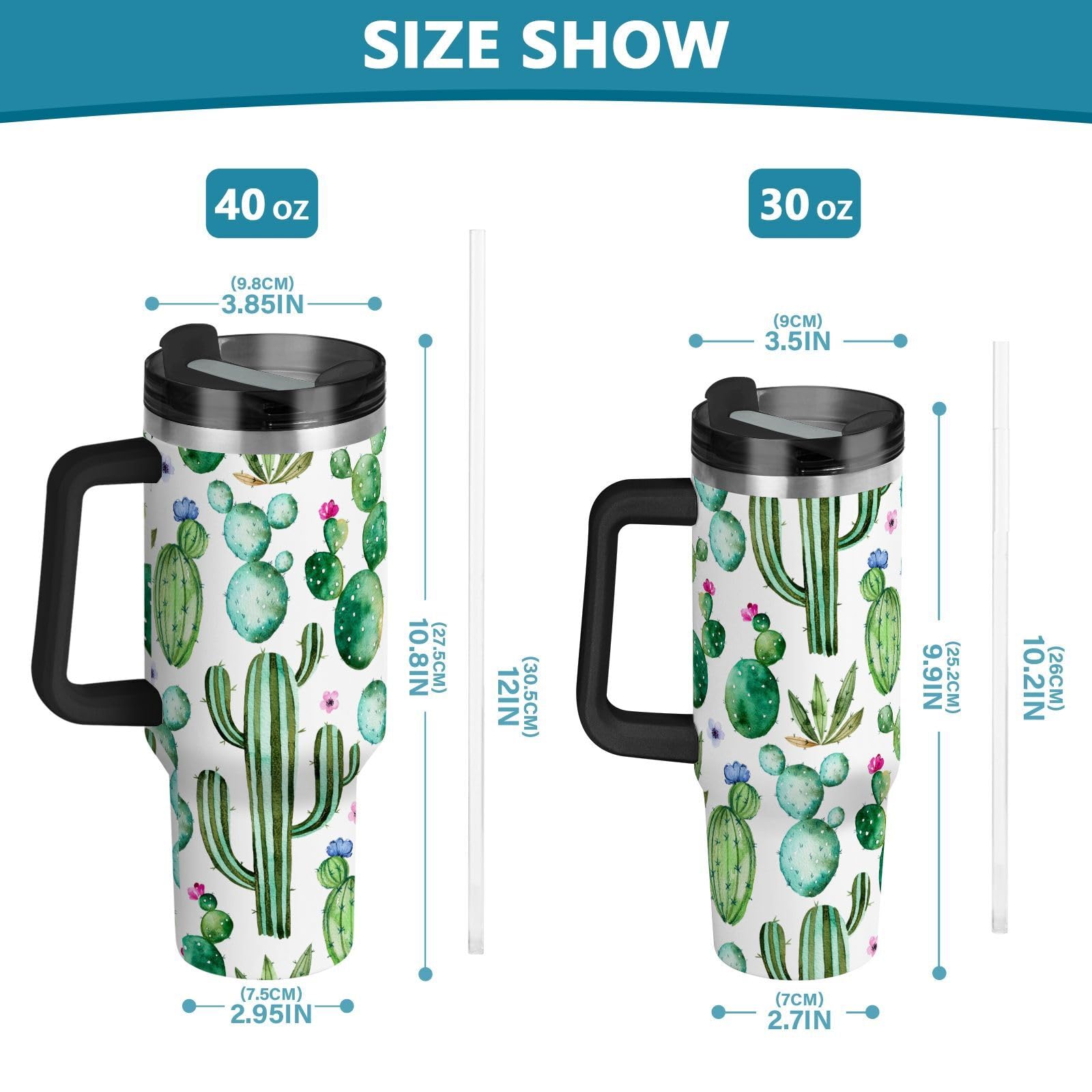 Yasala Car Tumbler with Handle Cactus Floret Travel Mug Coffee Cup Insulated Beverage Container Mega Cup for Hot Cold Drinking Thermos Water Bottle Cupholder Friendly 40 oz
