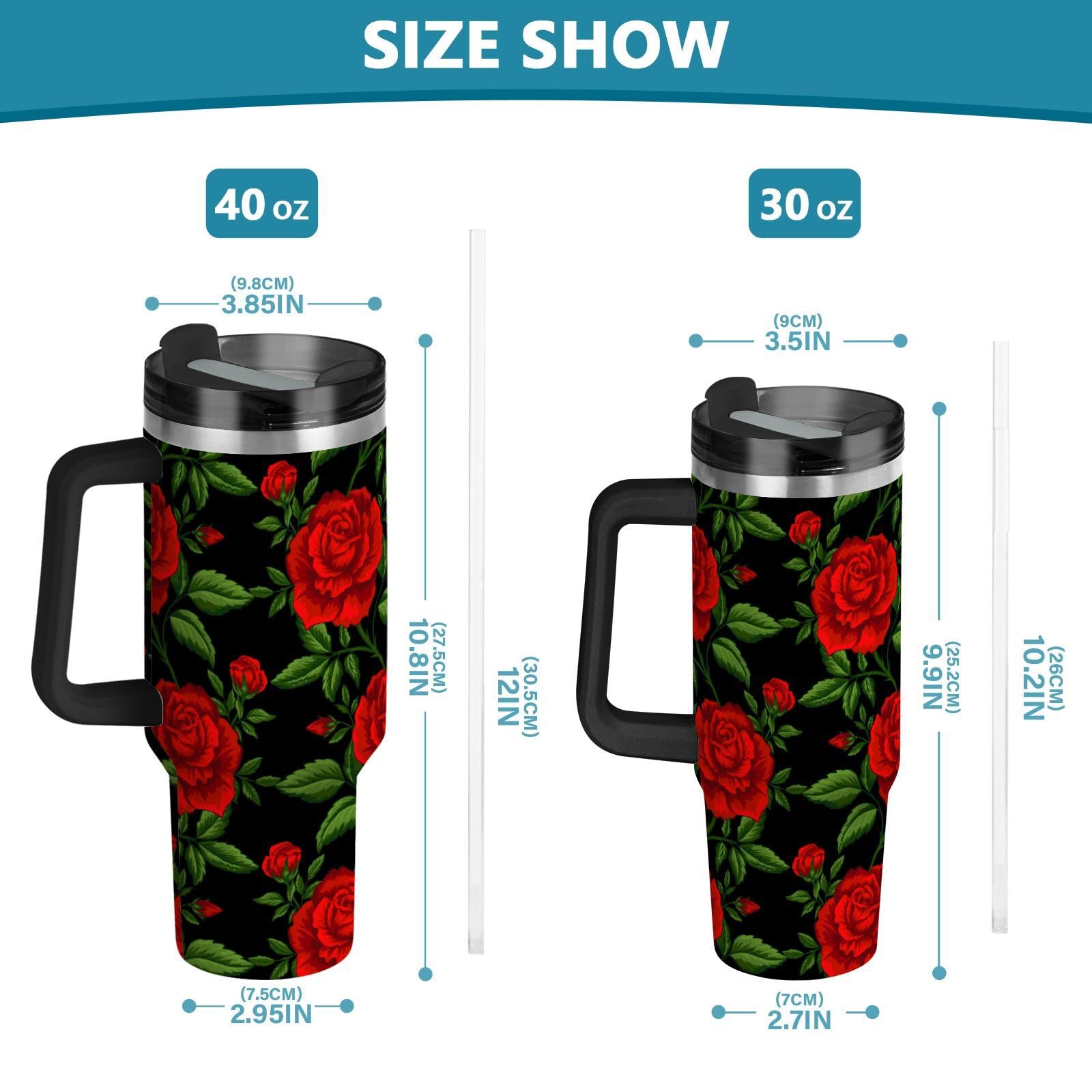 Yasala Car Tumbler with Handle Rose Leaves Travel Mug Coffee Cup Insulated Beverage Container Mega Cup for Hot Cold Drinking Thermos Water Bottle Cupholder Friendly 40 oz