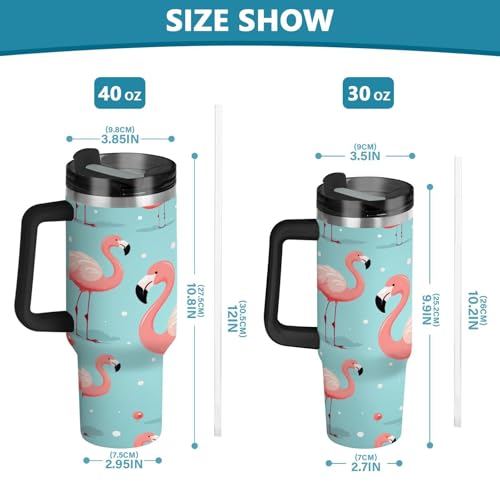 FRCSDIY Flamingos Insulated Tumbler with Handle and Straw Lid,30oz Leakproof Stainless Steel Cup BPA-Free Water Bottle
