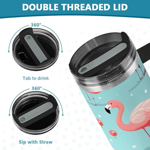 FRCSDIY Flamingos Insulated Tumbler with Handle and Straw Lid,30oz Leakproof Stainless Steel Cup BPA-Free Water Bottle