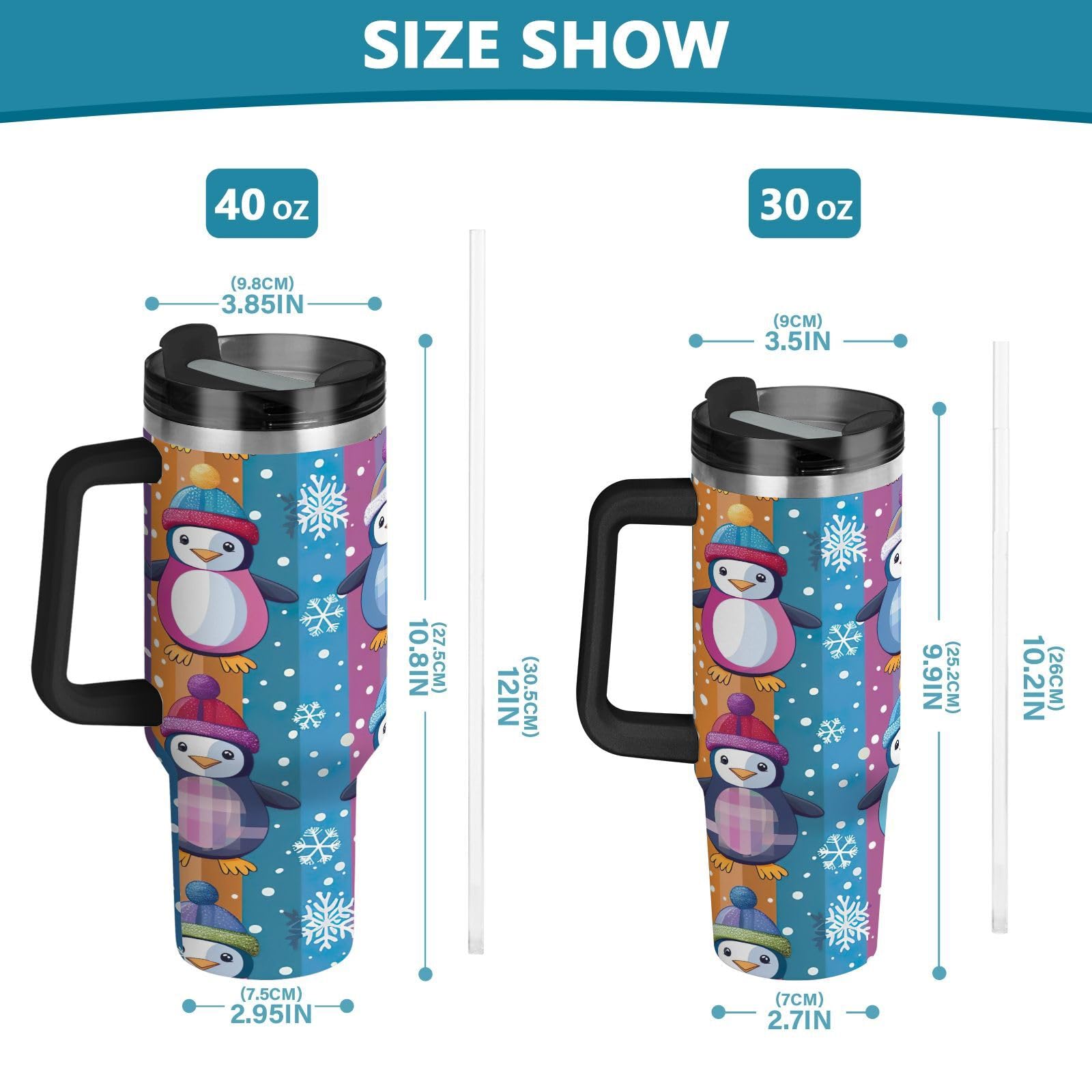 FRCSDIY Cartoon Penguin Insulated Tumbler with Handle and Straw Lid,30oz Leakproof Stainless Steel Cup BPA-Free Water Bottle