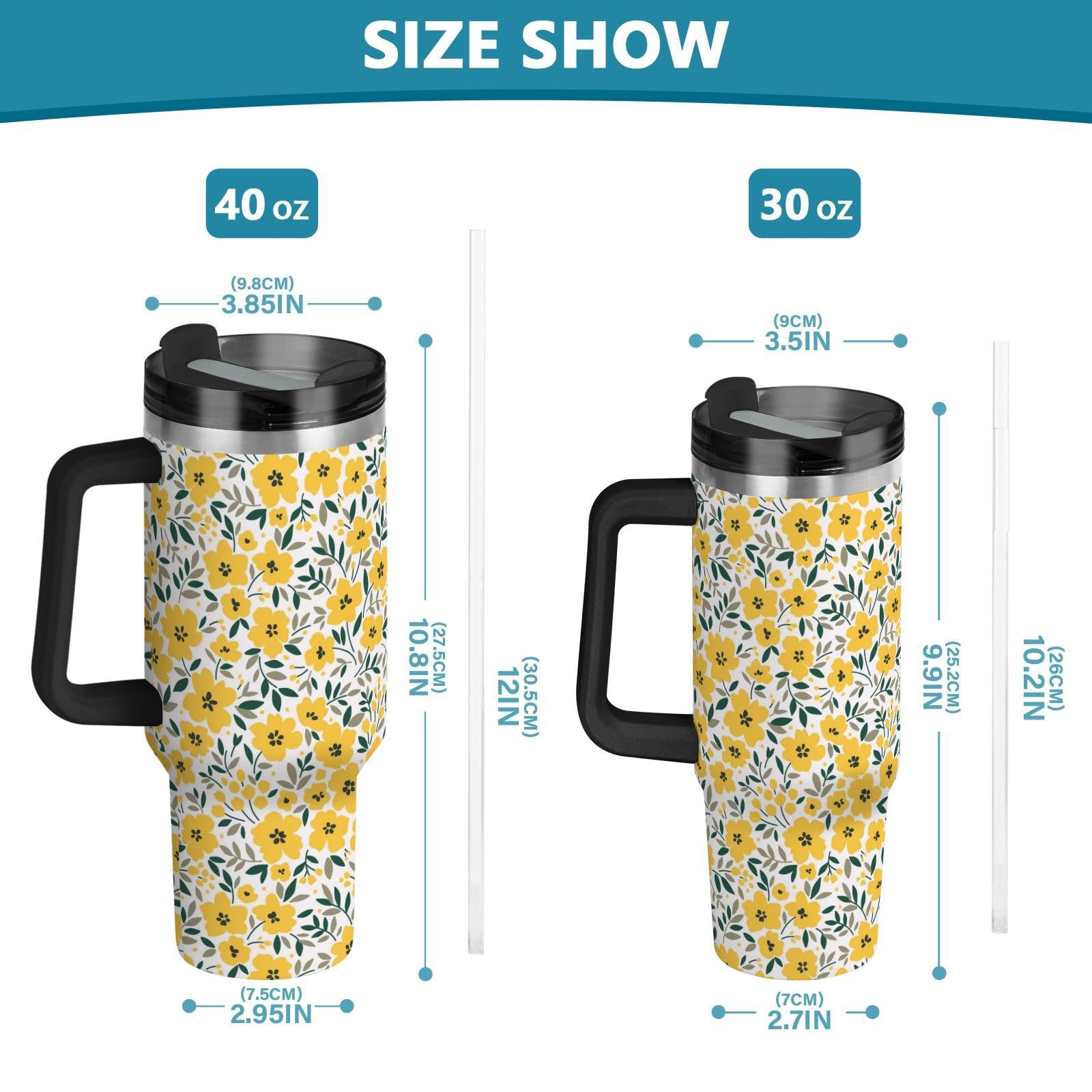 Yasala Car Tumbler with Handle Spring Yellow Flower Cute Travel Mug Coffee Cup Insulated Beverage Container Mega Cup for Hot Cold Drinking Thermos Water Bottle Cupholder Friendly 40 oz