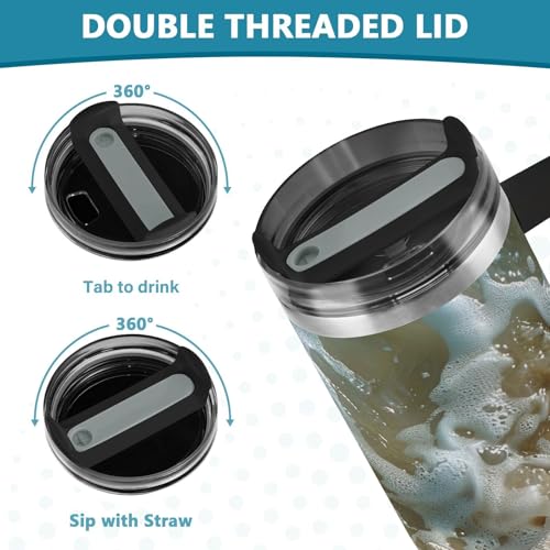 FRCSDIY Beach Shells Insulated Tumbler with Handle and Straw Lid,40oz Leakproof Stainless Steel Cup BPA-Free Water Bottle