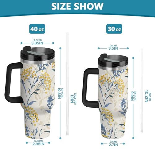 Yasala Car Tumbler with Handle Wildflowers Travel Mug Coffee Cup Insulated Beverage Container Mega Cup for Hot Cold Drinking Thermos Water Bottle Cupholder Friendly 40 oz