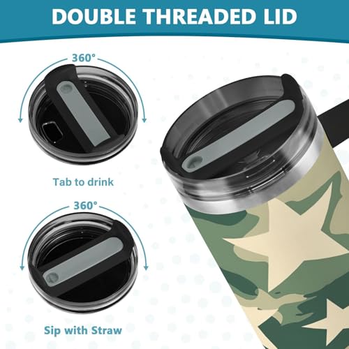 FRCSDIY Stars Insulated Tumbler with Handle and Straw Lid,40oz Leakproof Stainless Steel Cup BPA-Free Water Bottle