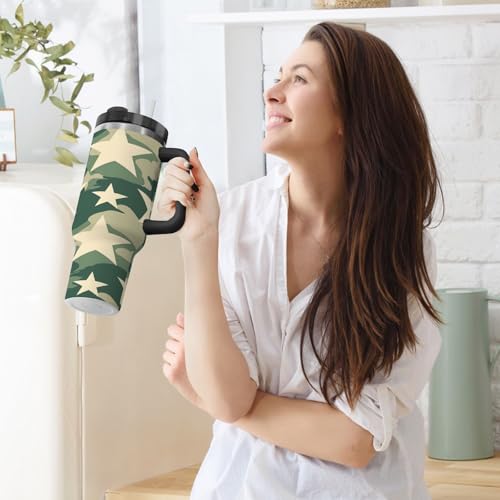 FRCSDIY Stars Insulated Tumbler with Handle and Straw Lid,40oz Leakproof Stainless Steel Cup BPA-Free Water Bottle