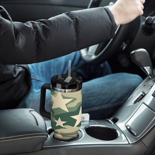 FRCSDIY Stars Insulated Tumbler with Handle and Straw Lid,40oz Leakproof Stainless Steel Cup BPA-Free Water Bottle