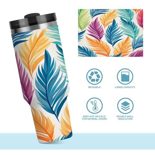 FRCSDIY Colored Leaves Insulated Tumbler with Handle and Straw Lid,30oz Leakproof Stainless Steel Cup BPA-Free Water Bottle