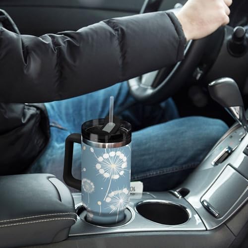 FRCSDIY Dandelion Insulated Tumbler with Handle and Straw Lid,40oz Leakproof Stainless Steel Cup BPA-Free Water Bottle