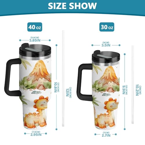 FRCSDIY Cartoon Dinosaur Insulated Tumbler with Handle and Straw Lid,30oz Leakproof Stainless Steel Cup BPA-Free Water Bottle