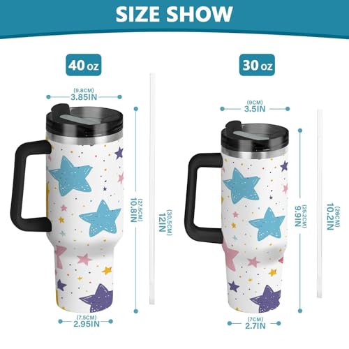 FRCSDIY Cartoon Stars Insulated Tumbler with Handle and Straw Lid,40oz Leakproof Stainless Steel Cup BPA-Free Water Bottle