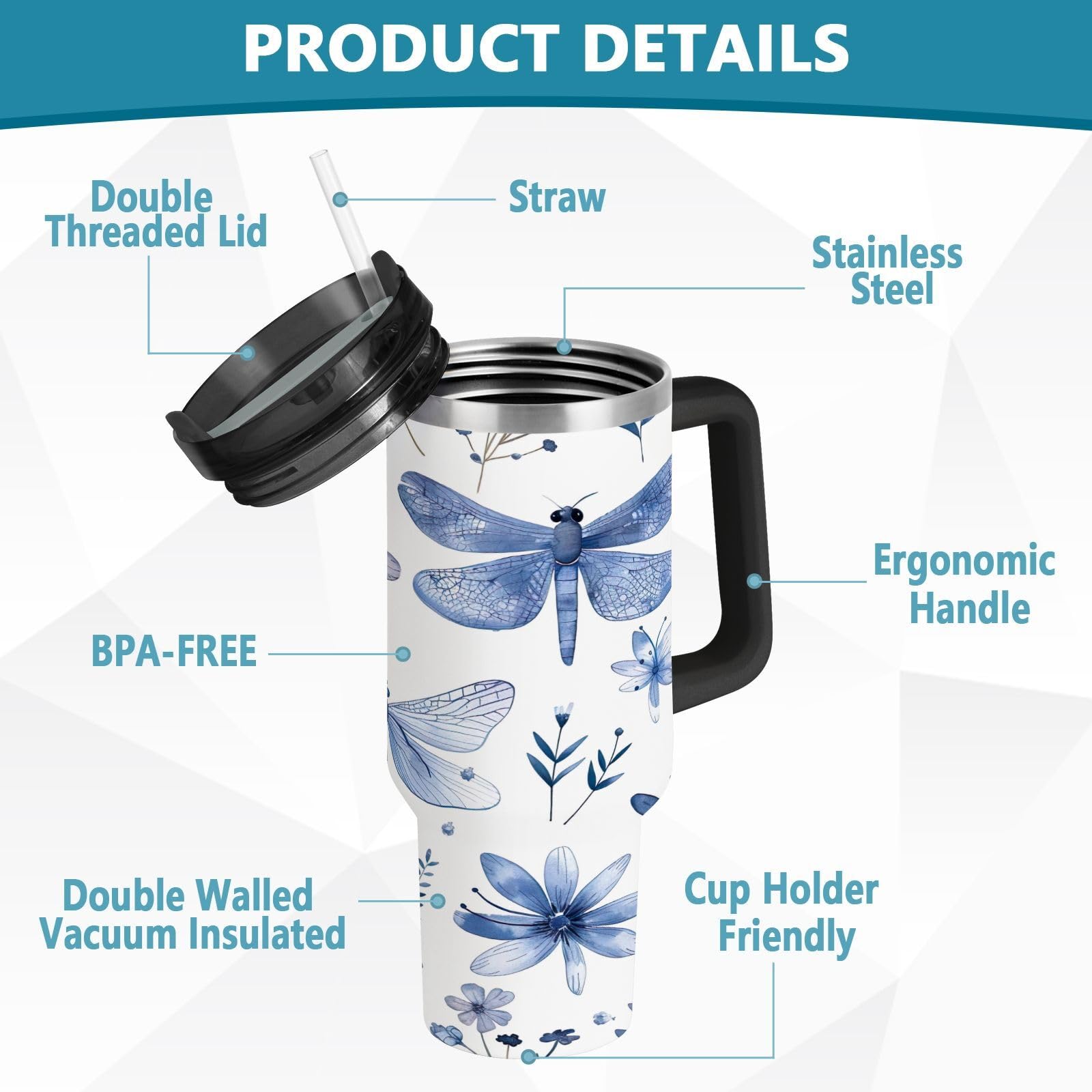 FRCSDIY Beautiful Flowers Insulated Tumbler with Handle and Straw Lid,30oz Leakproof Stainless Steel Cup BPA-Free Water Bottle