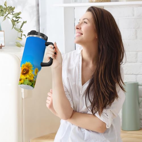 FRCSDIY Sunflower Insulated Tumbler with Handle and Straw Lid,30oz Leakproof Stainless Steel Cup BPA-Free Water Bottle