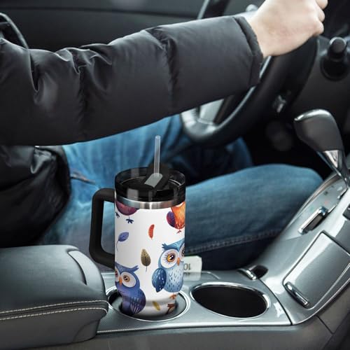 FRCSDIY Cartoon Owl Insulated Tumbler with Handle and Straw Lid,30oz Leakproof Stainless Steel Cup BPA-Free Water Bottle