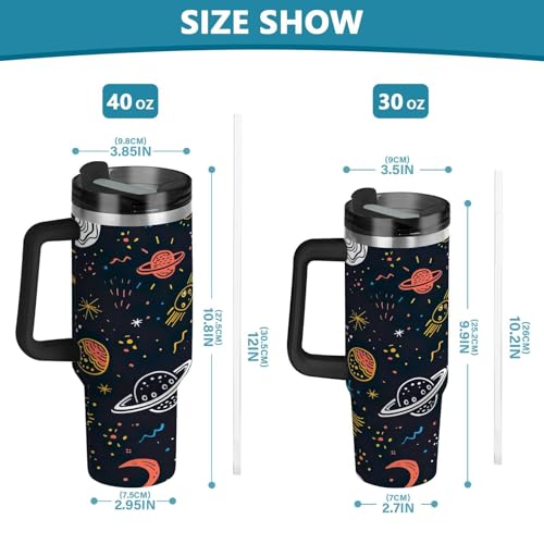 FRCSDIY Cartoon Planet Insulated Tumbler with Handle and Straw Lid,30oz Leakproof Stainless Steel Cup BPA-Free Water Bottle