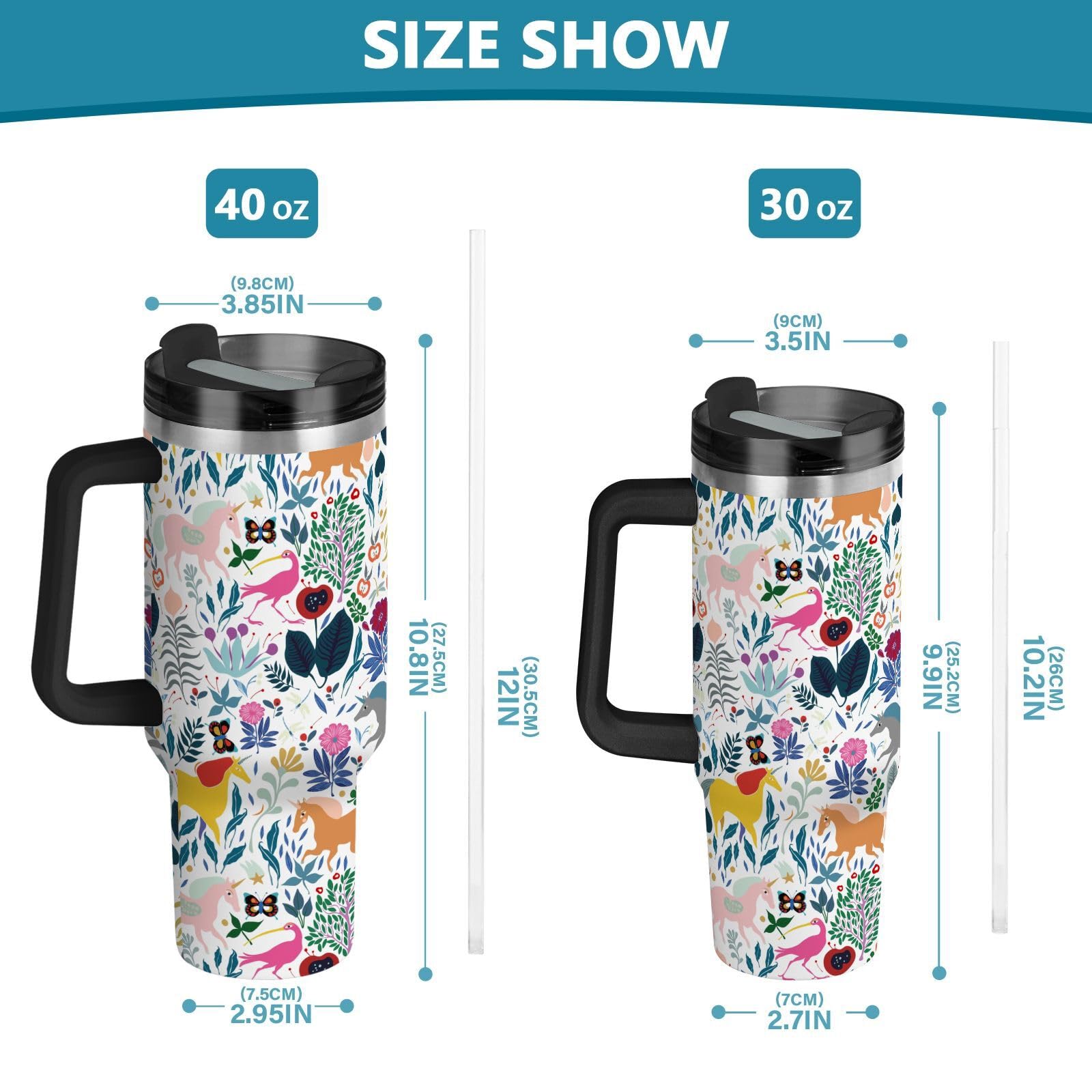 Yasala Car Tumbler with Handle Fairytale Forest Unicorn Travel Mug Coffee Cup Insulated Beverage Container Mega Cup for Hot Cold Drinking Thermos Water Bottle Cupholder Friendly 40 oz
