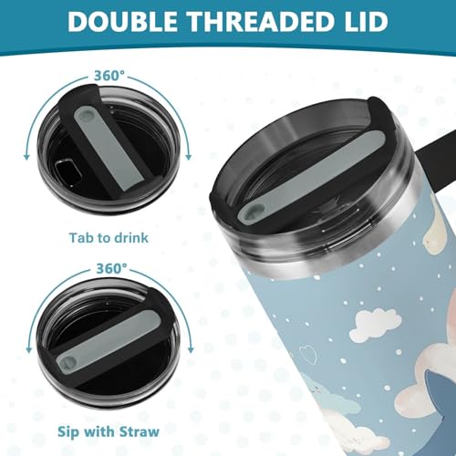 FRCSDIY Rainbow Whale Insulated Tumbler with Handle and Straw Lid,30oz Leakproof Stainless Steel Cup BPA-Free Water Bottle