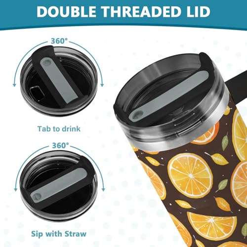 linqin Yellow Grapefruit Dark Vacuum Tumbler Insulated with Lid and Straw 40 oz Water Bottle Wide Mouth Large Coffee Mug for Home, Office or Car