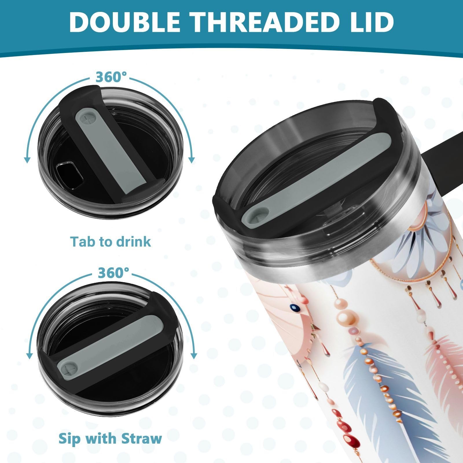 FRCSDIY Dream Catcher Insulated Tumbler with Handle and Straw Lid,40oz Leakproof Stainless Steel Cup BPA-Free Water Bottle